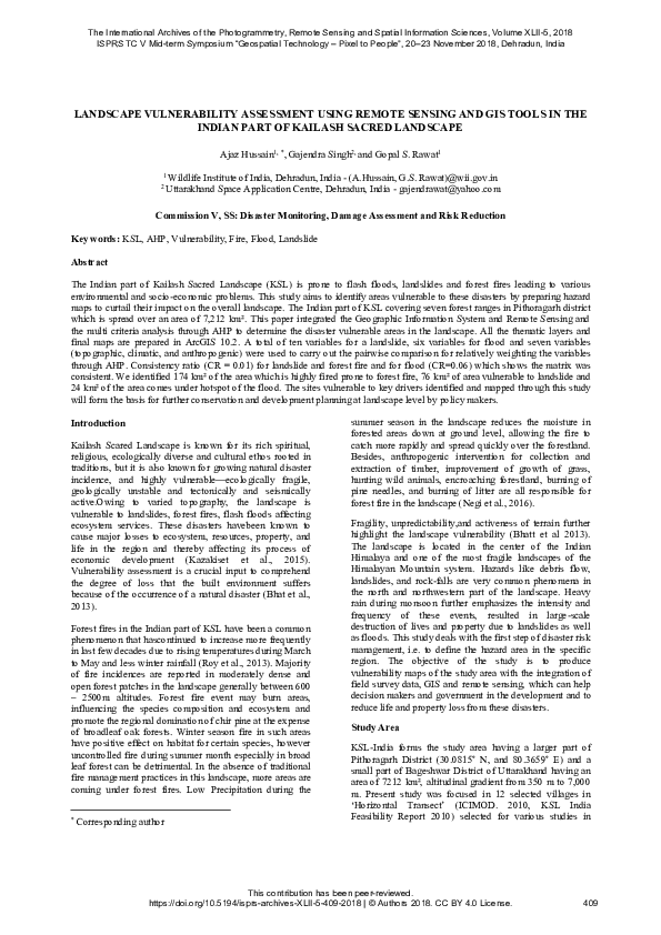 Pdf Landscape Vulnerability Assessment Using Remote Sensing And Gis