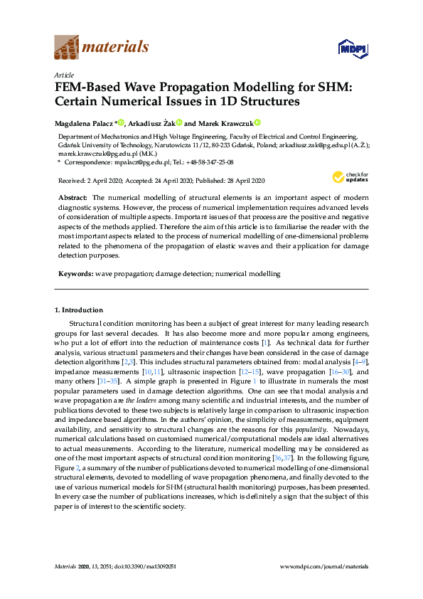 Pdf Fem Based Wave Propagation Modelling For Shm Certain Numerical Issues In 1d Structures