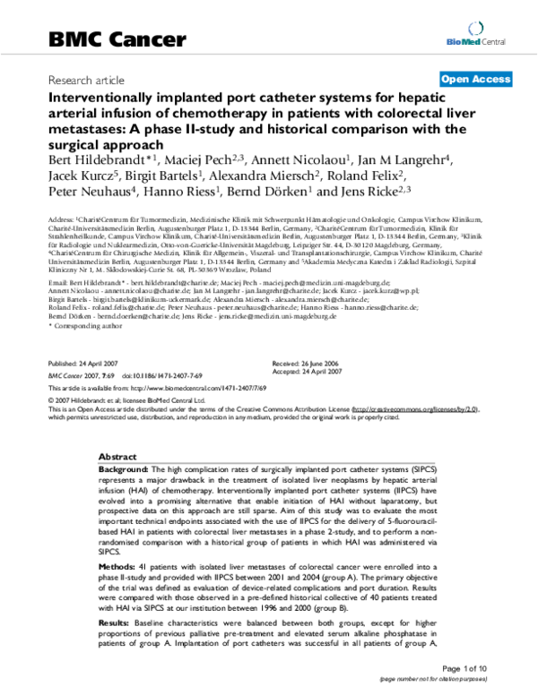 (PDF) Interventionally implanted port catheter systems for hepatic ...