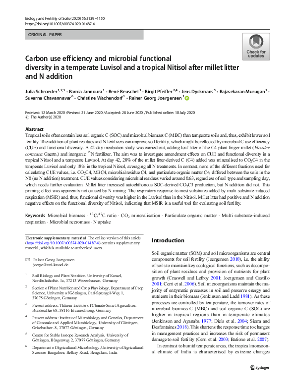(PDF) Carbon use efficiency and microbial functional diversity in a ...