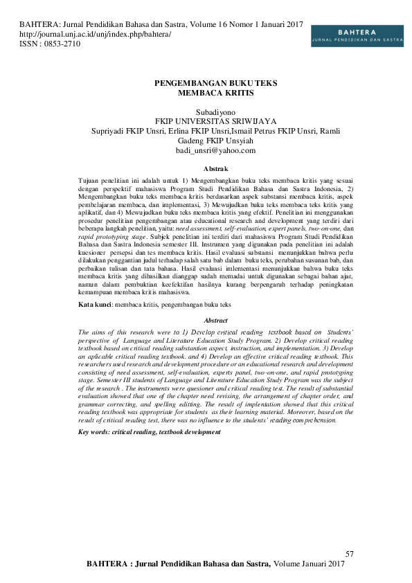 (PDF) Pengembangan Buku Teks Membaca Kritis