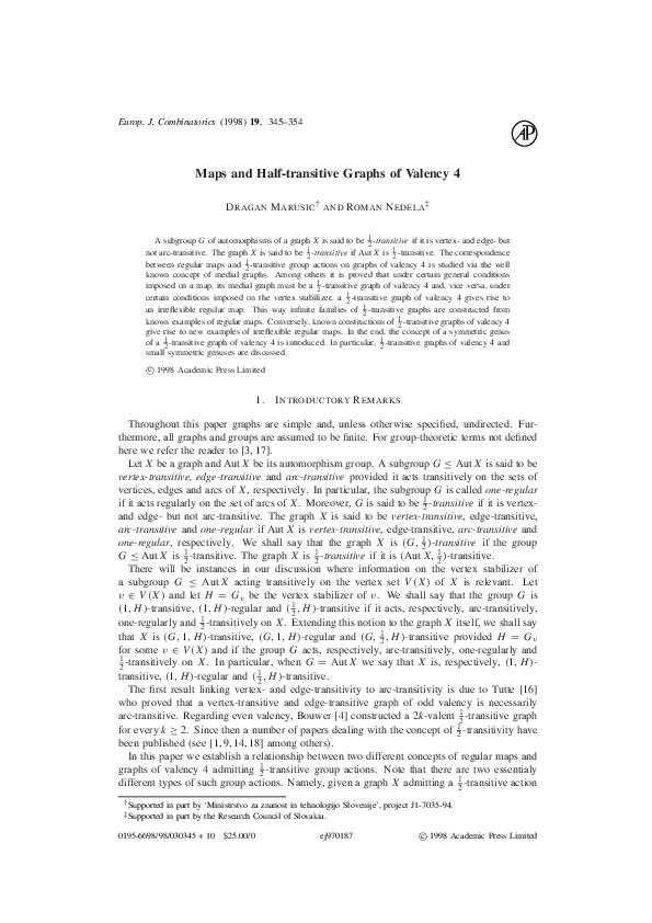 (PDF) Maps and half-transitive graphs of valency 4