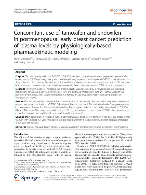 (PDF) Concomitant use of tamoxifen and endoxifen in postmenopausal early breast cancer ...