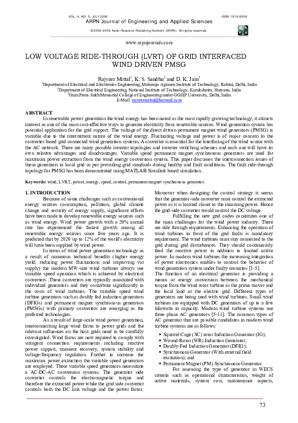 (PDF) Low voltage ride-through (LVRT) of grid interfaced wind driven PMSG