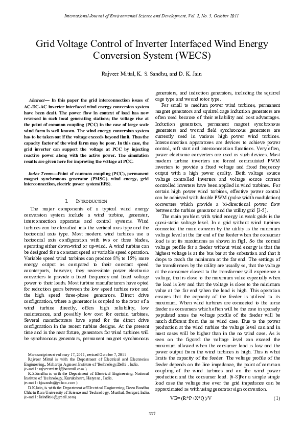 (PDF) Grid Voltage Control of Inverter Interfaced Wind Energy Conversion System (WECS)