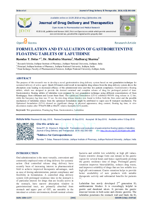(PDF) Formulation and Evaluation of Gastroretentive Floating ...