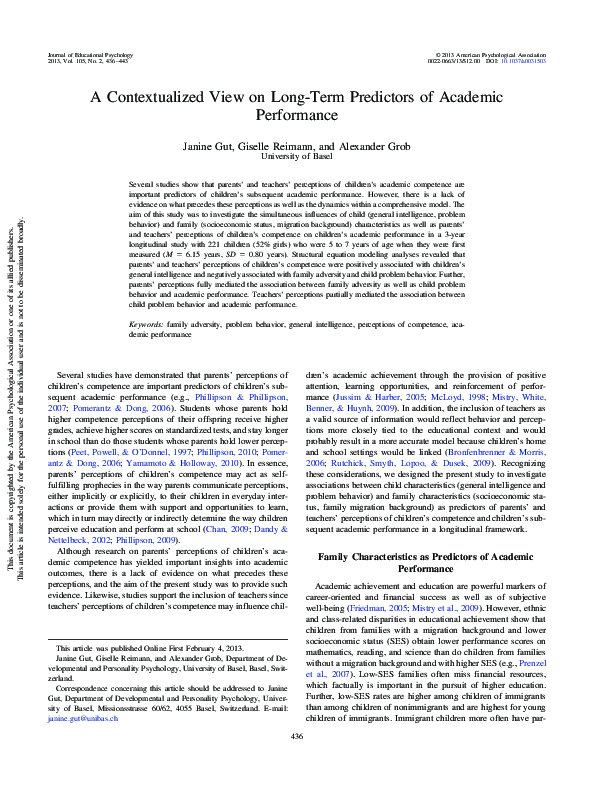 (PDF) A contextualized view on long-term predictors of academic performance