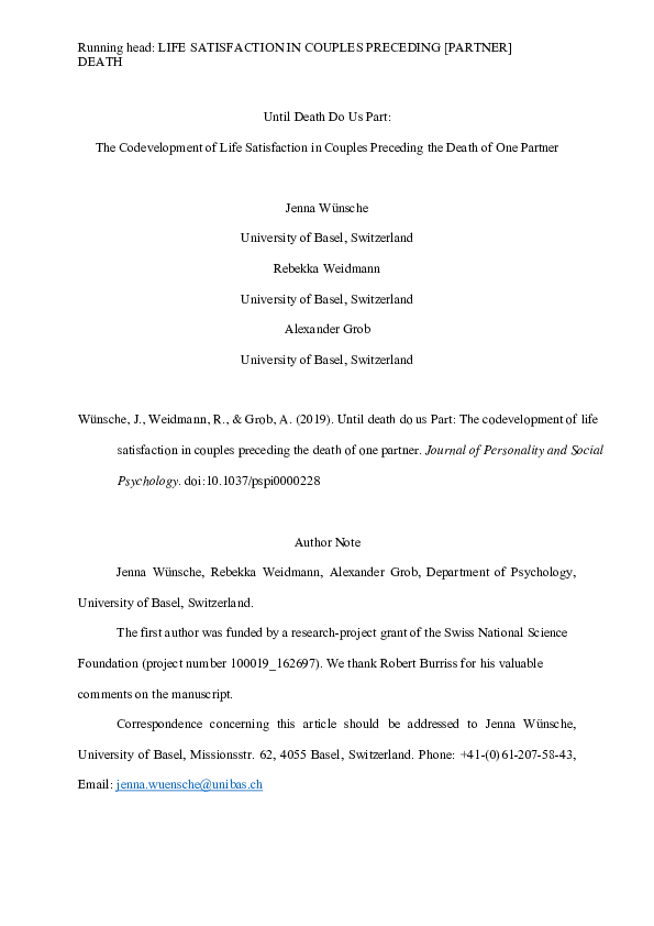 (PDF) Until death do us part: The codevelopment of life satisfaction in ...