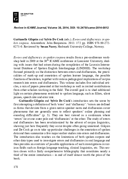 (PDF) Review: Gaëtanelle Gilquin and Sylvie De Cock (eds.). Errors and ...
