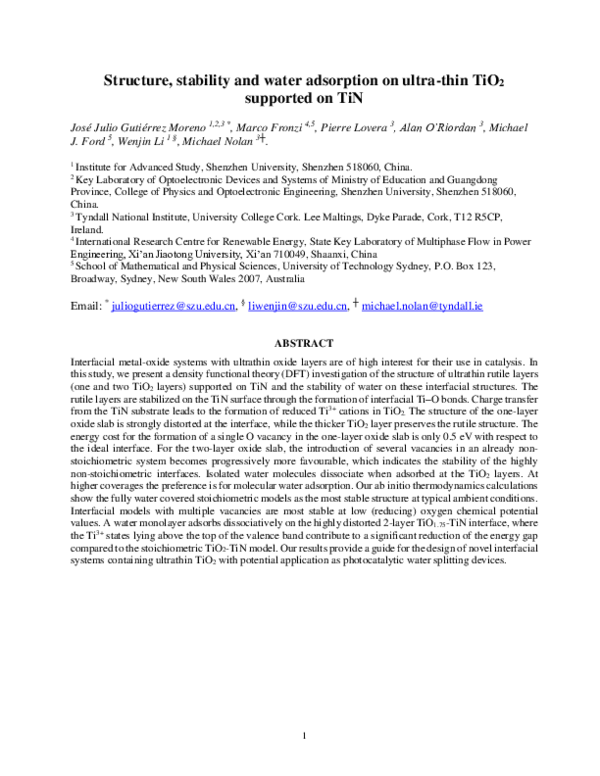 (PDF) Structure, Stability and Water Adsorption on Ultra-Thin TiO2 ...
