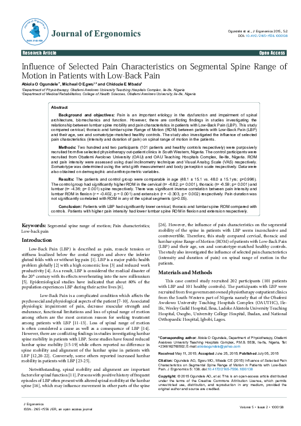 (PDF) Influence of Selected Pain Characteristics on Segmental Spine ...