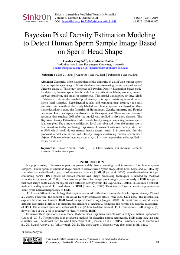 Pdf Bayesian Pixel Density Estimation Modeling To Detect Human Sperm