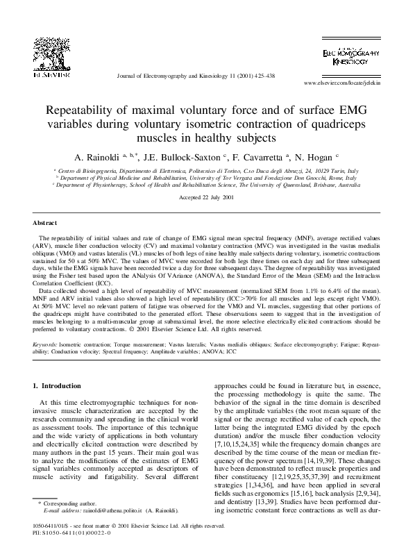 (PDF) Repeatability of maximal voluntary force and of surface EMG ...