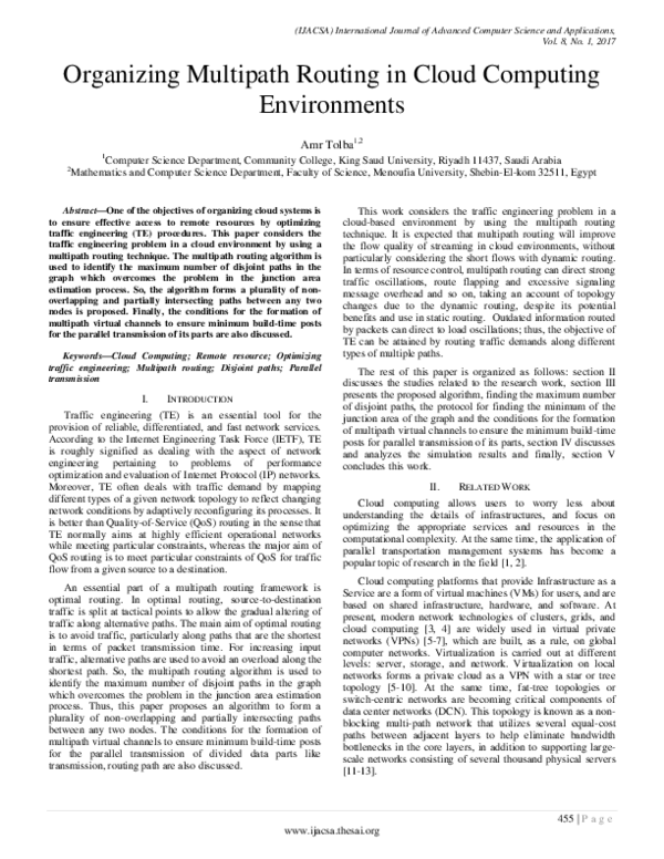 (PDF) Organizing Multipath Routing in Cloud Computing Environments