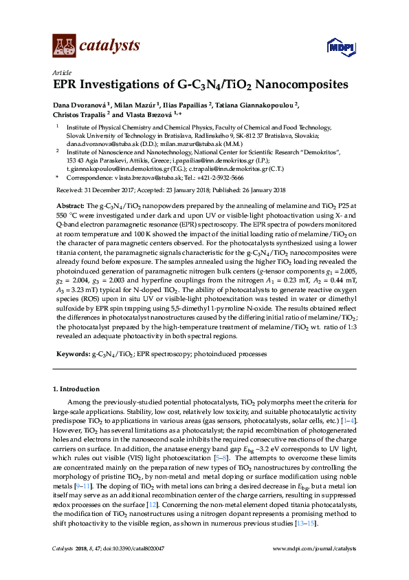 (PDF) EPR Investigations of G-C3N4/TiO2 Nanocomposites