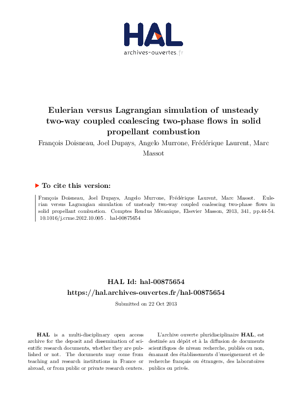 Pdf Eulerian Versus Lagrangian Simulation Of Unsteady Two Way Coupled Coalescing Two Phase