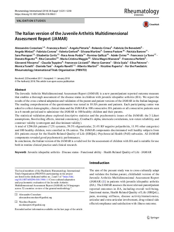 (PDF) The Italian version of the Juvenile Arthritis Multidimensional ...