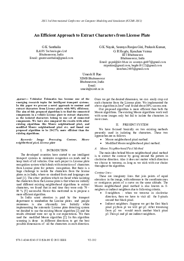 (PDF) An Efficient Approach to Extract Characters from License Plate