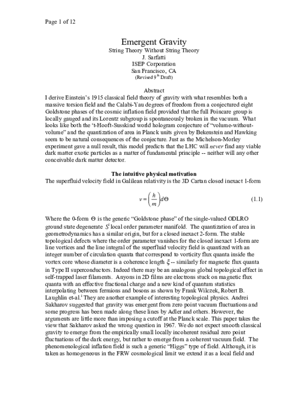 (PDF) Emergent Gravity: String Theory Without String Theory