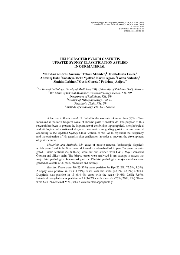 (PDF) Helicobacter Pylori Gastritis Updated Sydney Classification ...
