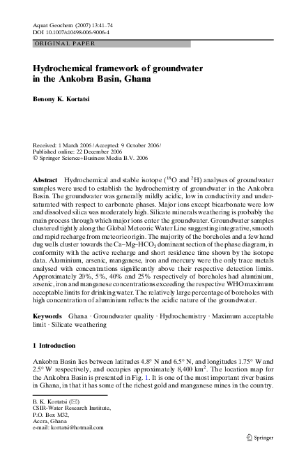 (PDF) Hydrochemical framework of groundwater in the Ankobra Basin, Ghana