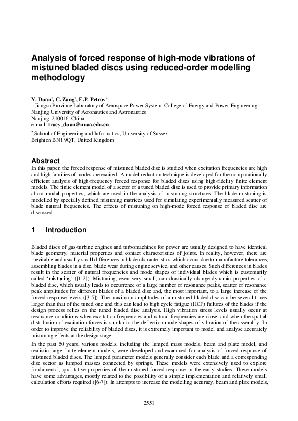 (PDF) Analysis of forced response of high-mode vibrations of mistuned bladed discs using reduced ...