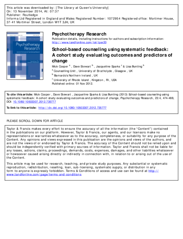 (PDF) School-based counseling using systematic feedback: A cohort study ...