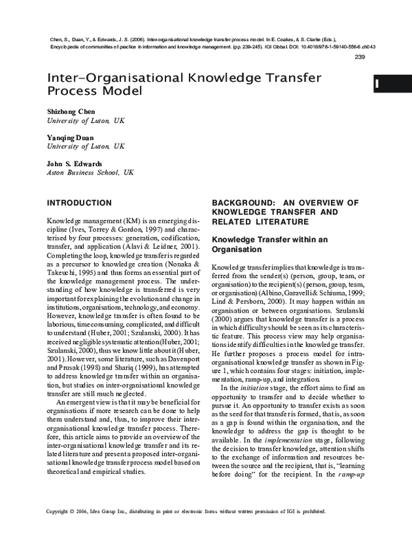 (PDF) Inter-organisational knowledge transfer process model
