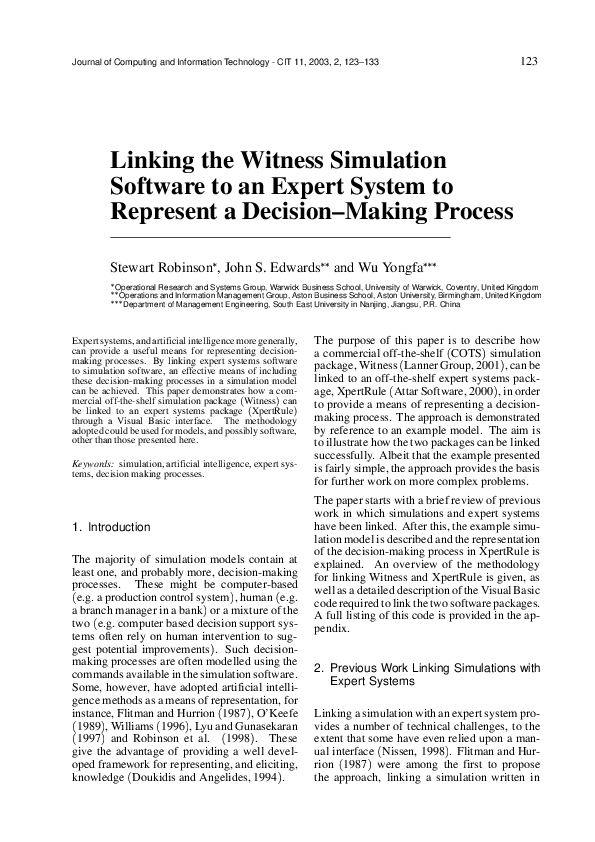 (PDF) Linking the Witness Simulation Software to an Expert System to ...