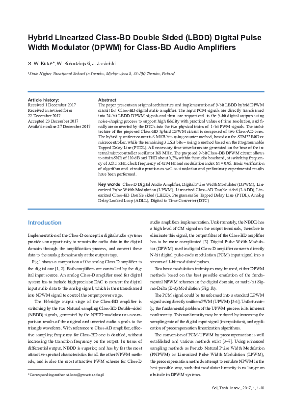 Pdf Hybrid Linearized Class Bd Double Sided Lbdd Digital Pulse Width Modulator Dpwm For