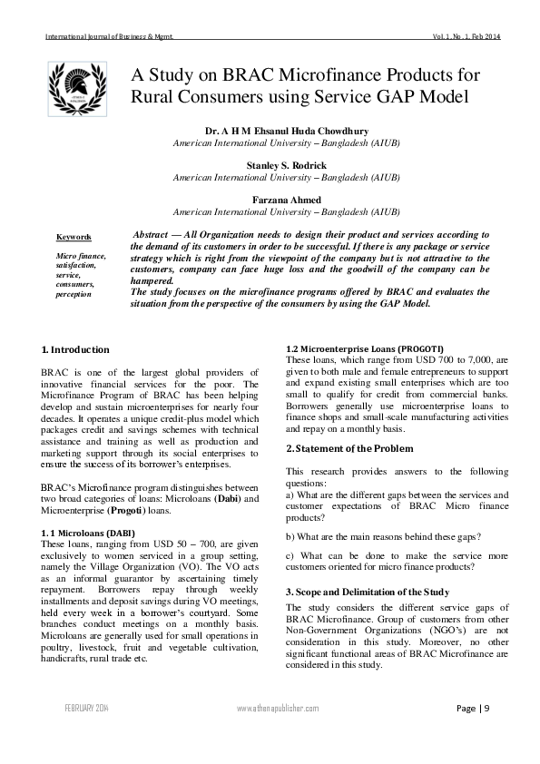 (PDF) A Study on BRAC Microfinance Products for Rural Consumers using ...