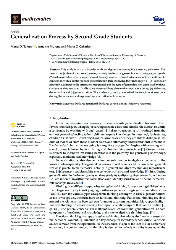 (PDF) Generalization Process by Second Grade Students