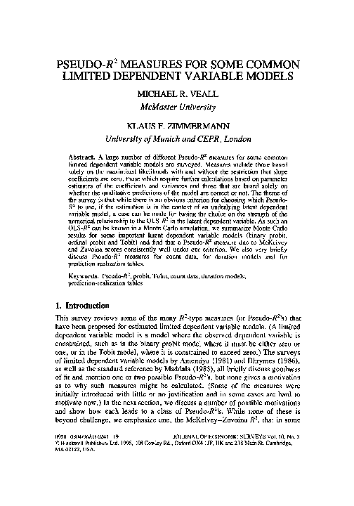 (PDF) Pseudo-R 2 Measures for Some Common Limited Dependent Variable Models