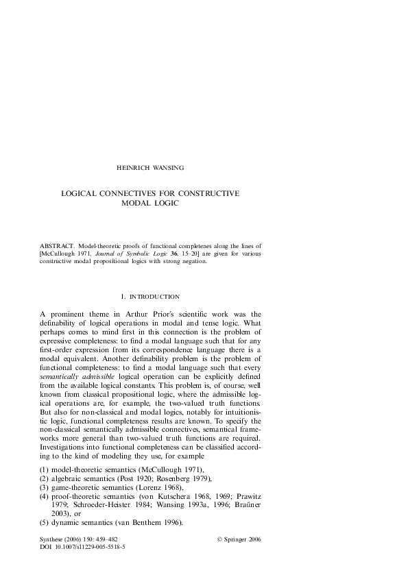 (PDF) Logical Connectives for Constructive Modal Logic (PDF) Logical Connectives for Constructive Modal Logic