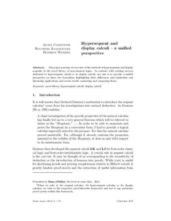 (PDF) Hypersequent and Display Calculi – a Unified Perspective