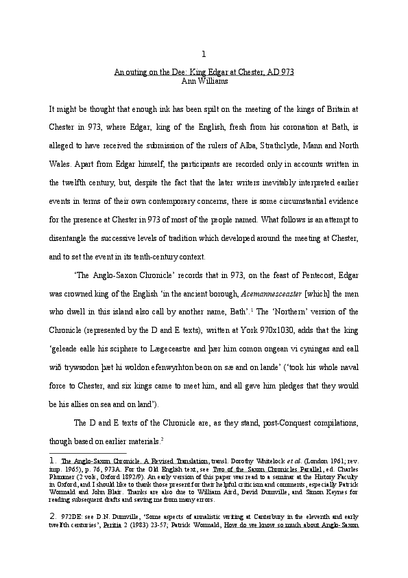 (DOC) 'An outing on the Dee: King Edgar at Chester, A.D. 973'