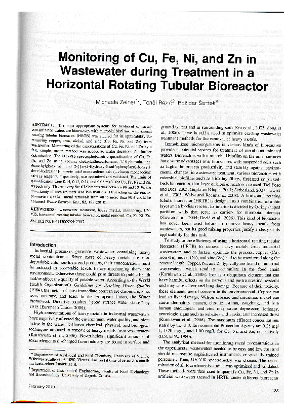 (PDF) Monitoring of Cu, Fe, Ni, and Zn in Wastewater during Treatment ...