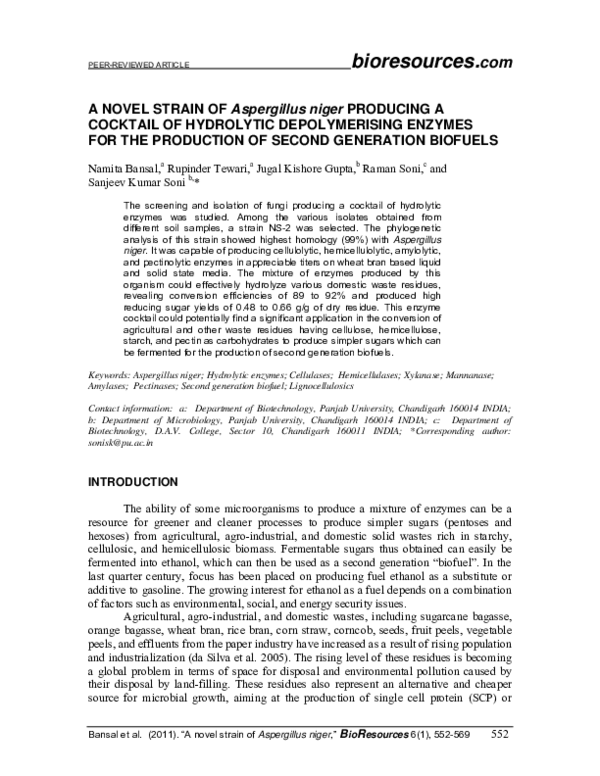 (PDF) A novel strain of Aspergillus niger producing a cocktail of ...