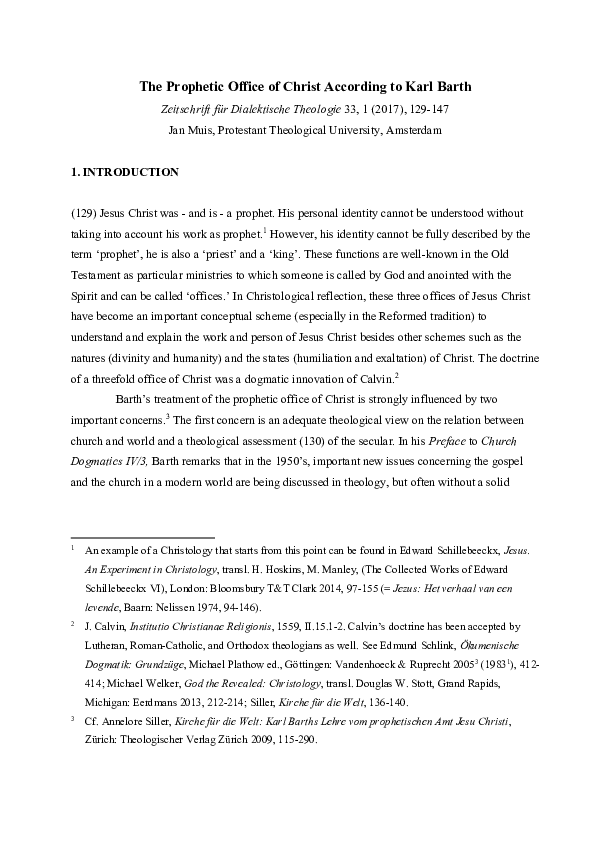 (PDF) The Prophetic Office of Christ According to Karl Barth