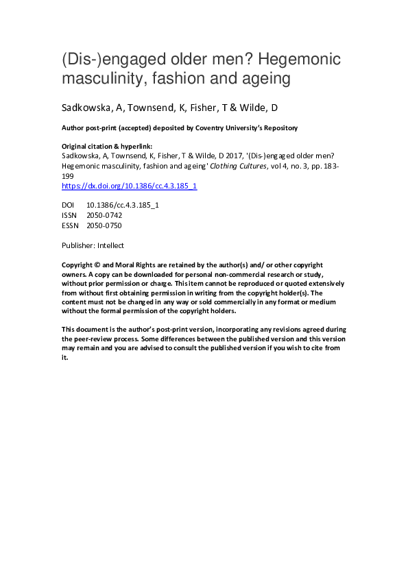 (PDF) (Dis-)engaged older men? Hegemonic masculinity, fashion and ageing