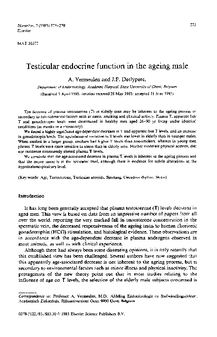 Pdf Testicular Endocrine Function In The Ageing Male