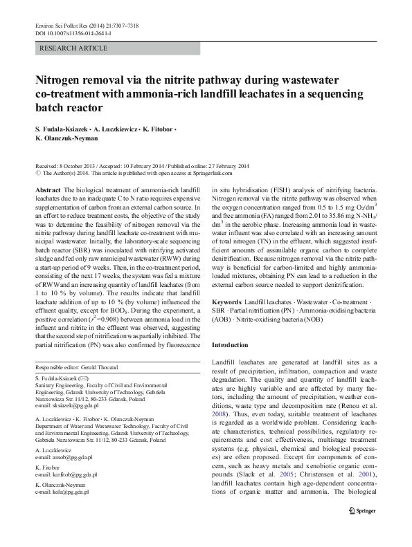 (PDF) Nitrogen removal via the nitrite pathway during wastewater co ...