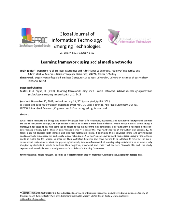 (PDF) Learning framework using social media networks | Rima Fayad ...