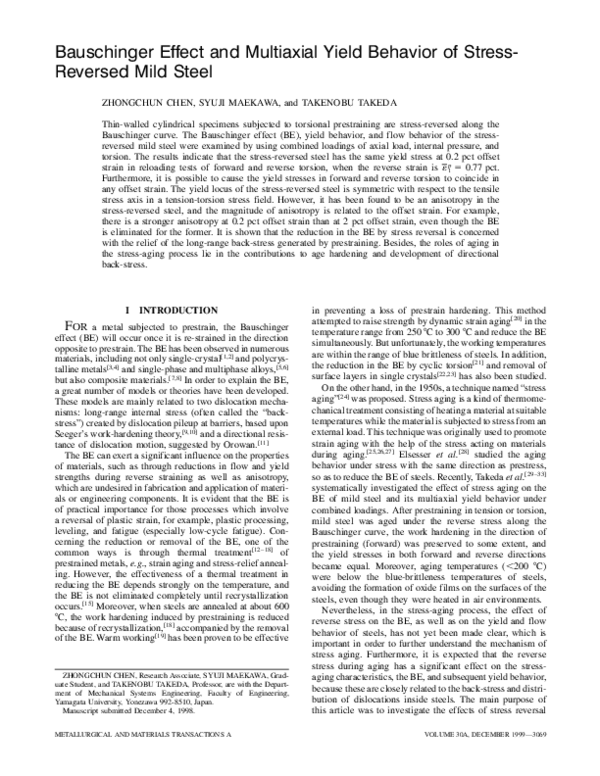 (PDF) Bauschinger effect and multiaxial yield behavior of stress ...