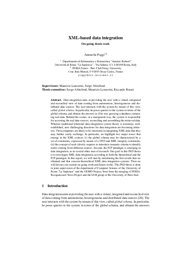 (PDF) XML-based data integration On-going thesis work