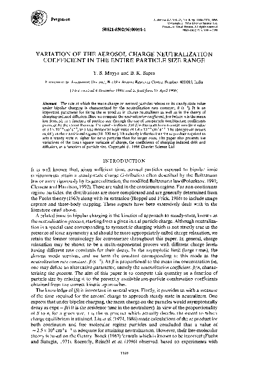 (PDF) Variation of the aerosol charge neutralization coefficient in the ...