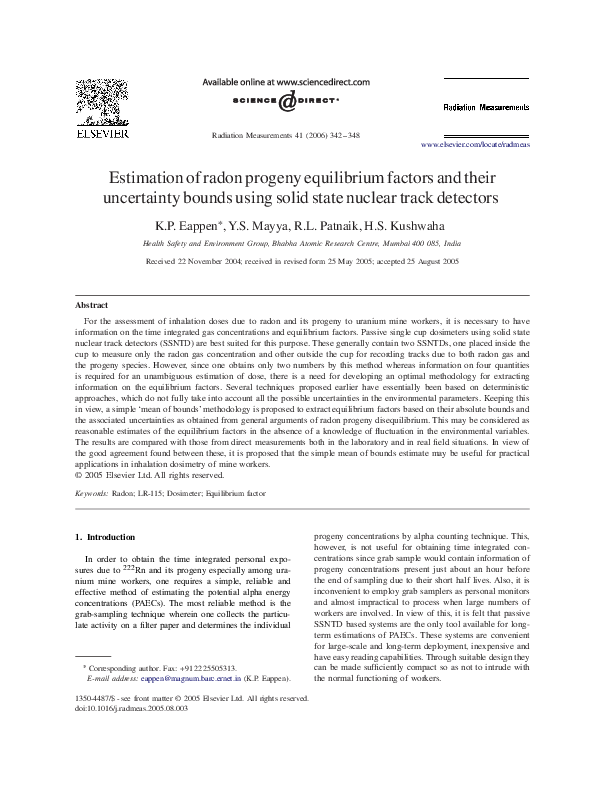 (PDF) Estimation of radon progeny equilibrium factors and their ...