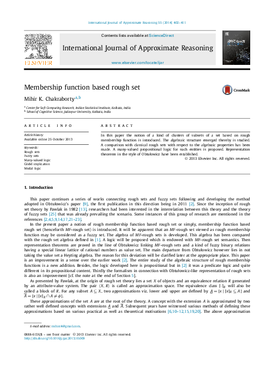 (PDF) Membership function based rough set
