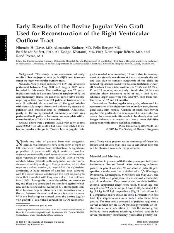 (PDF) Early Results of the Bovine Jugular Vein Graft Used for ...