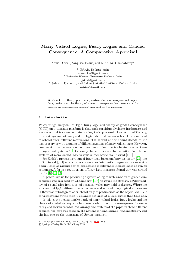 (PDF) Many-Valued Logics, Fuzzy Logics and Graded Consequence: A Comparative Appraisal